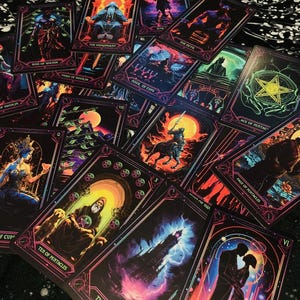 Neon Tarot Deck: 78 Oracle Cards With Clear English Interpretations - Etsy