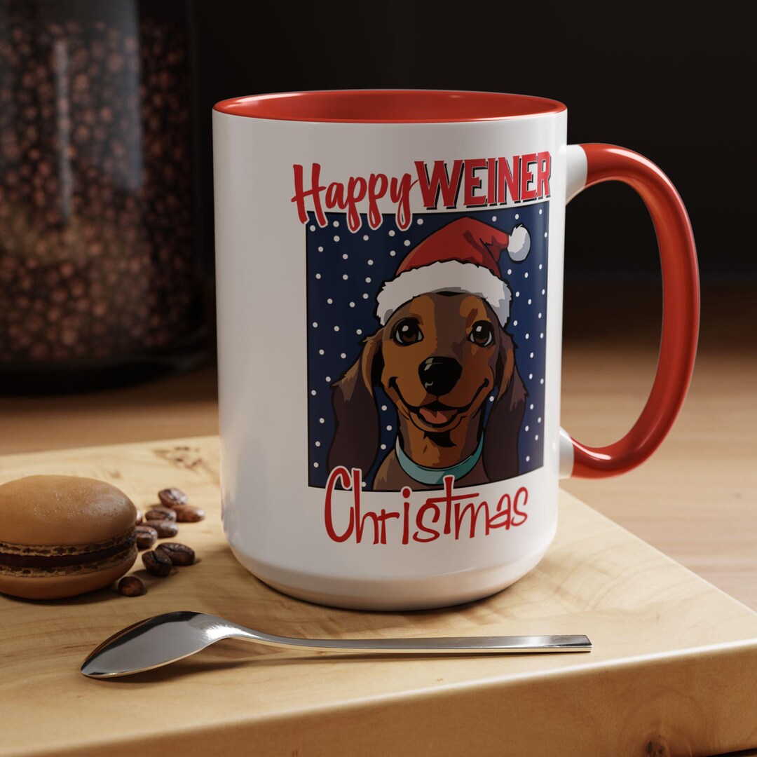 Mug, Cute Weiner Dog, Dachshund in Santa Hat Snowing, Gift for Dog ...