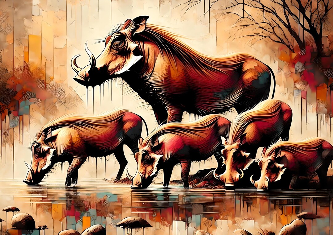 Abstract Warthog Digital Art Print | African Wildlife Wall Art | Safari Animal Illustration ...