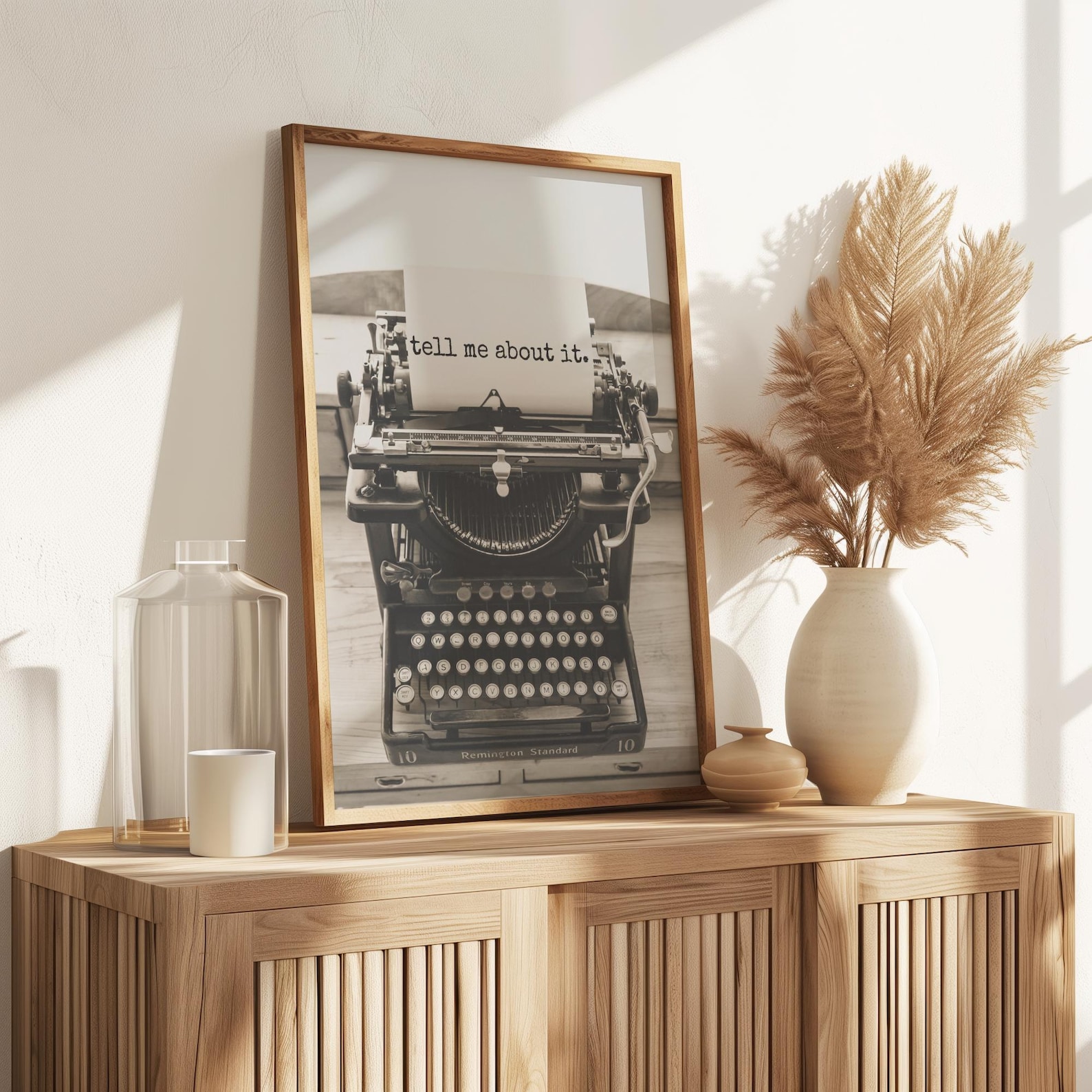 Vintage Typewriter Wall Art Poster- Black and White Vertical Matte ...