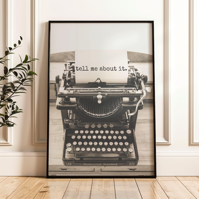 Vintage Typewriter Wall Art Poster- Black and White Vertical Matte ...
