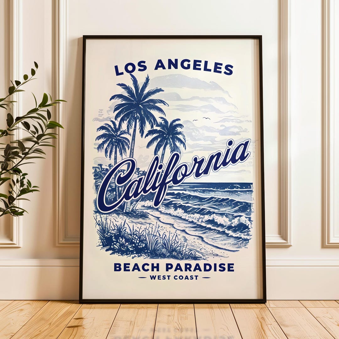 California Beach Poster Art: Retro Los Angeles Coastal Print - Etsy
