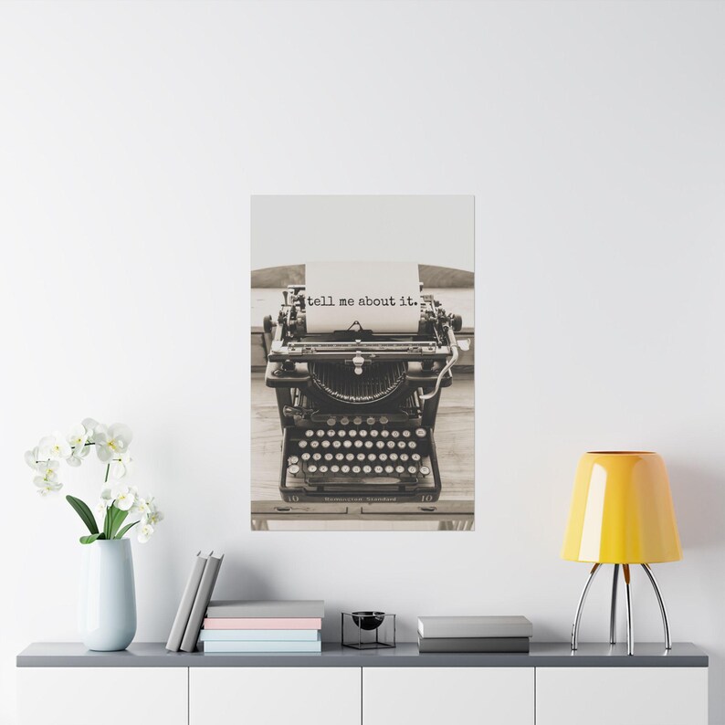 Vintage Typewriter Wall Art Poster- Black and White Vertical Matte ...