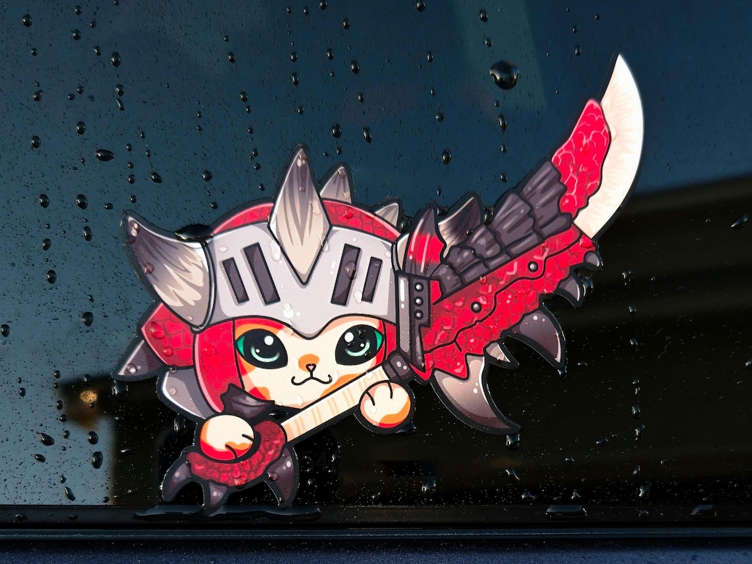 Palico Rathalos Peeker Vinyl Sticker | Cute Monster Hunting Cat With ...