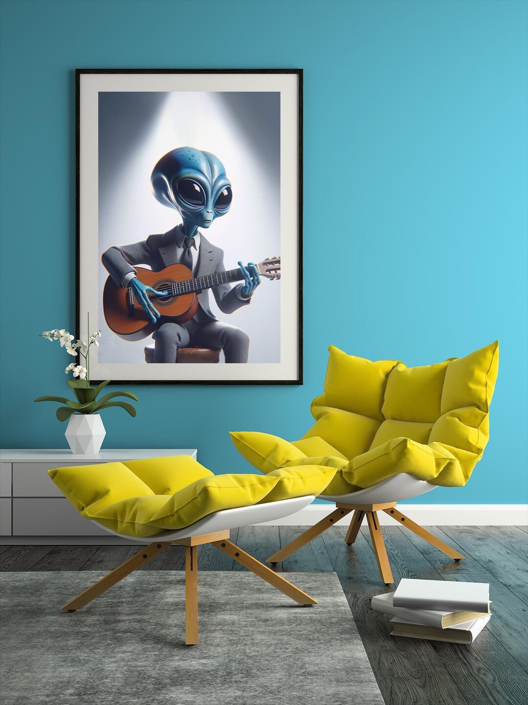Alien Playing Guitar Wall Art, Guitar Players Practice Room Art, Alien ...