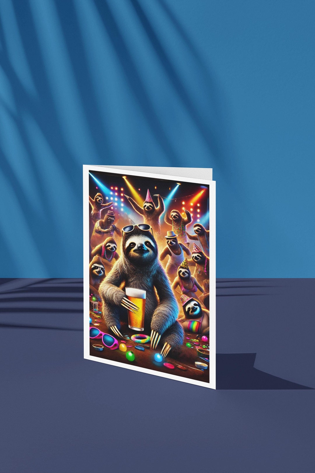 Sloth Party Birthday Card! Featuring a Hilarious and Colorful Scene of ...