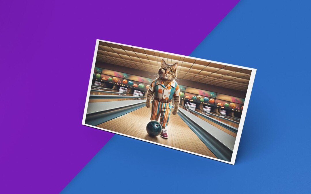 Cat Bowling Congratulations Greeting Card Featuring a Humanized Cat in ...