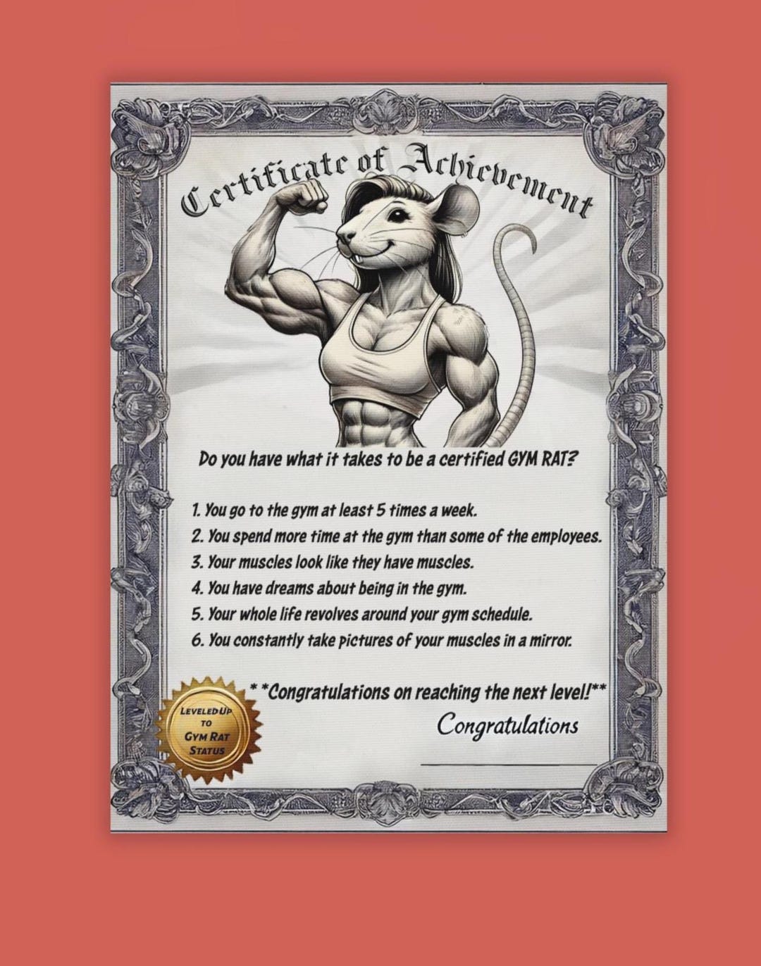 Gym Rat Certificate & Posters | Fitness Wall Art | Gifts for Her, Gym ...