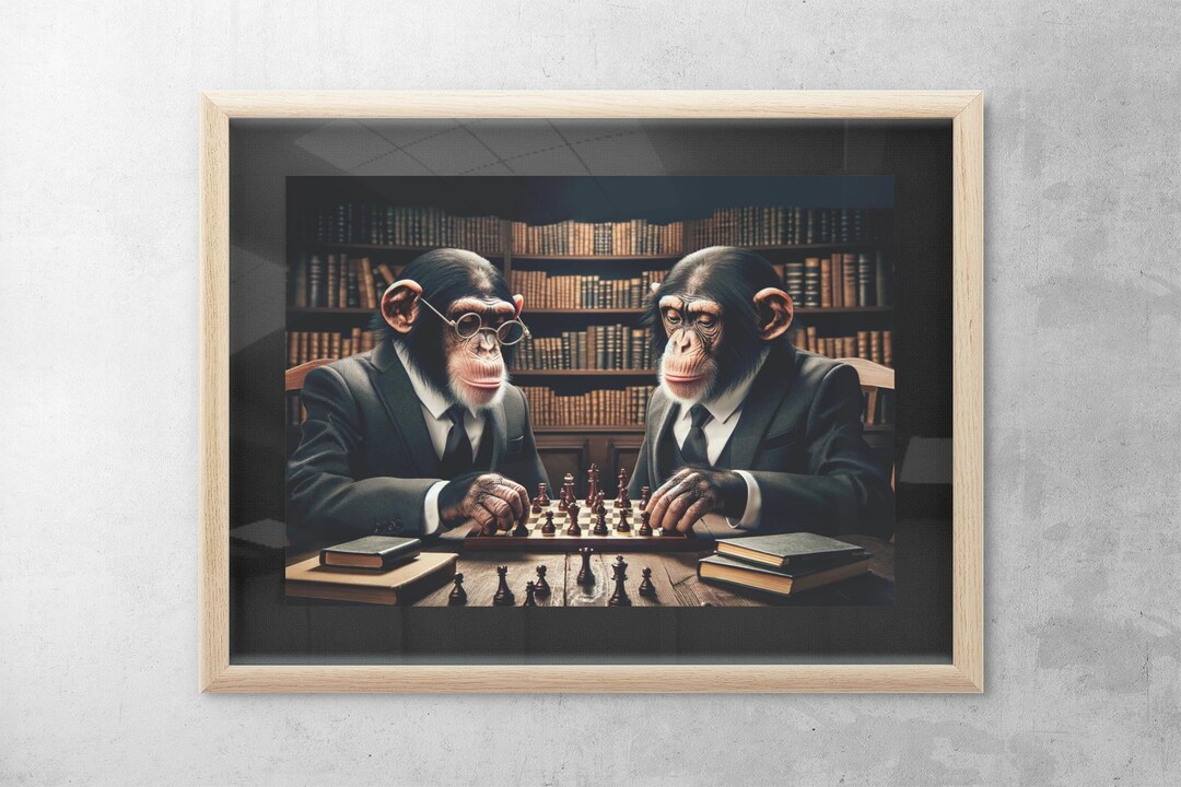 Chimps Playing Chess Poster, Digital Download Poster, Multiple Sizes ...