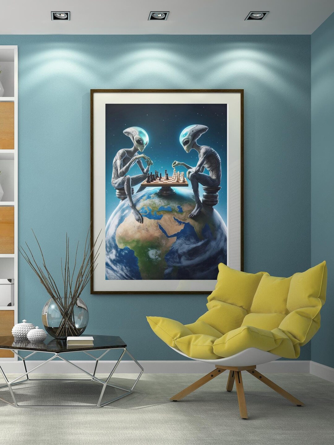Aliens Playing Chess on Earth Poster – Surreal Sci-fi Digital Art Print ...