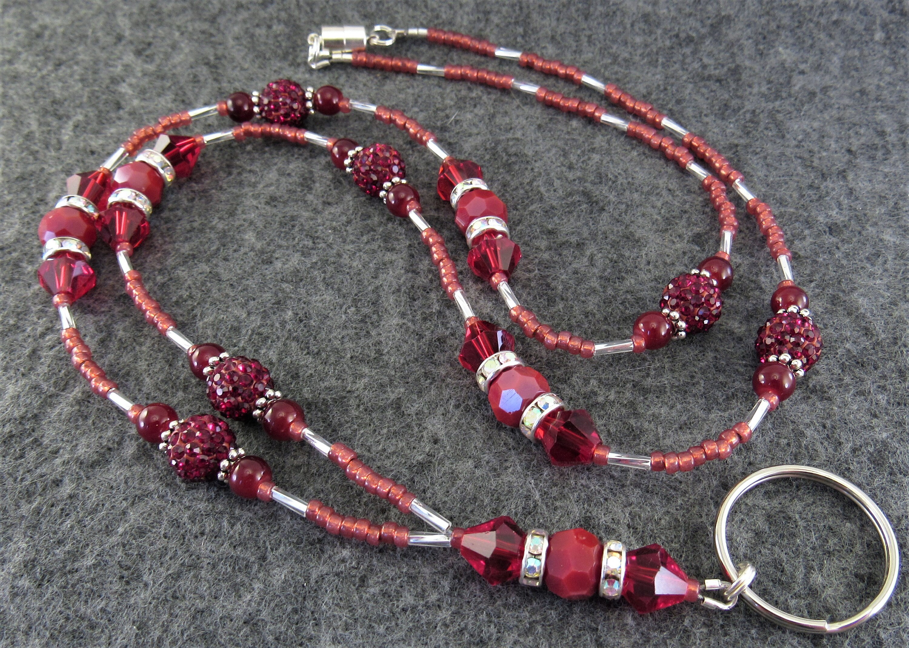 Dark Red Crystal Beaded Lanyard, ID Badge Holder, ID Necklace, Badge ...