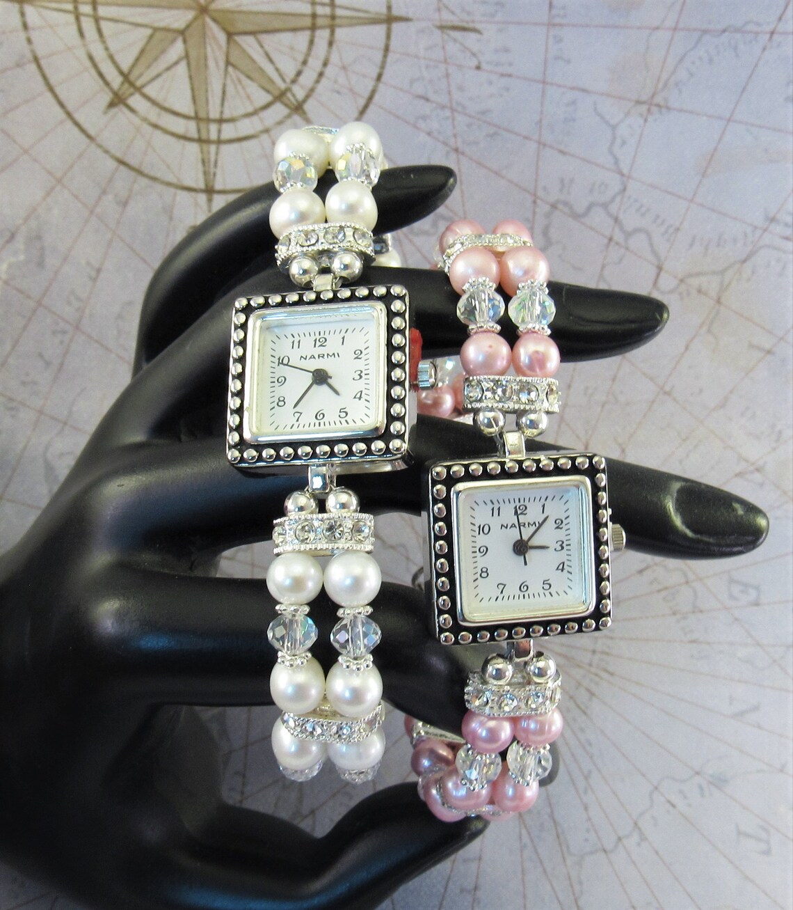 Beaded Bracelet Watch Pink or White Freshwater Pearl and - Etsy