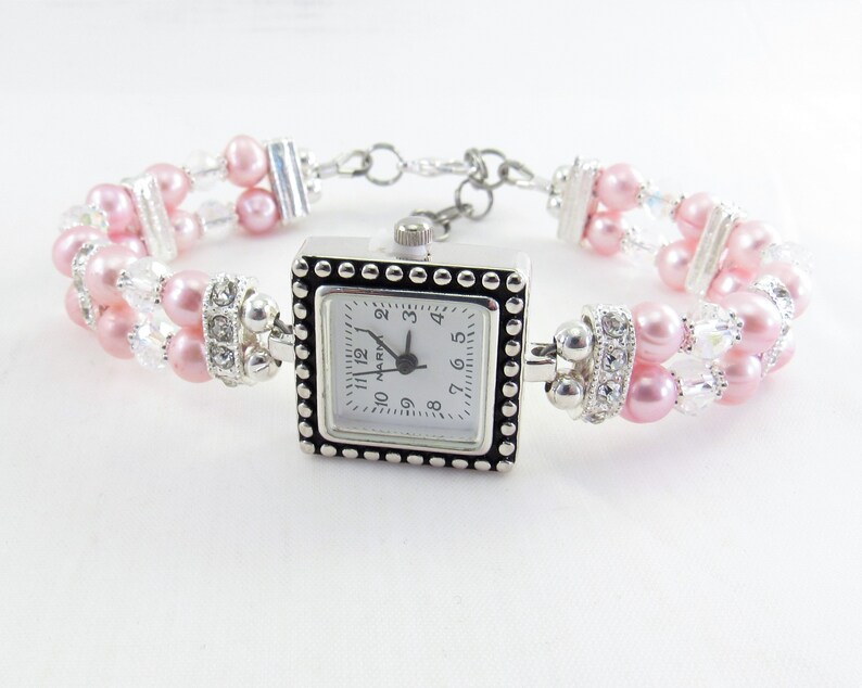 Beaded Bracelet Watch Pink or White Freshwater Pearl and - Etsy