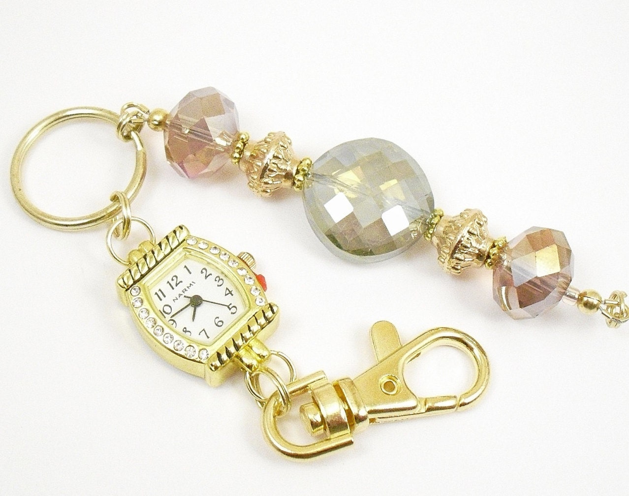 Bold Pink, Green, Gold and Rose Gold Beaded Key Chain, Purse ...