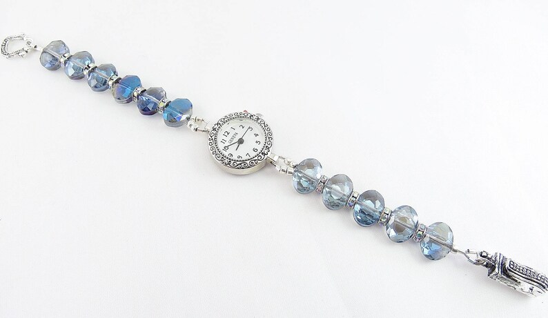 Blue Crystal Luster Glass Bracelet Watch With Aurora Borealis ...