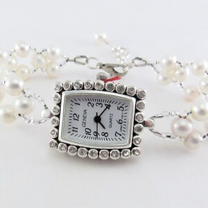 Pearl Bracelet Watch - White Freshwater Pearl Bracelet Watch in Silver ...