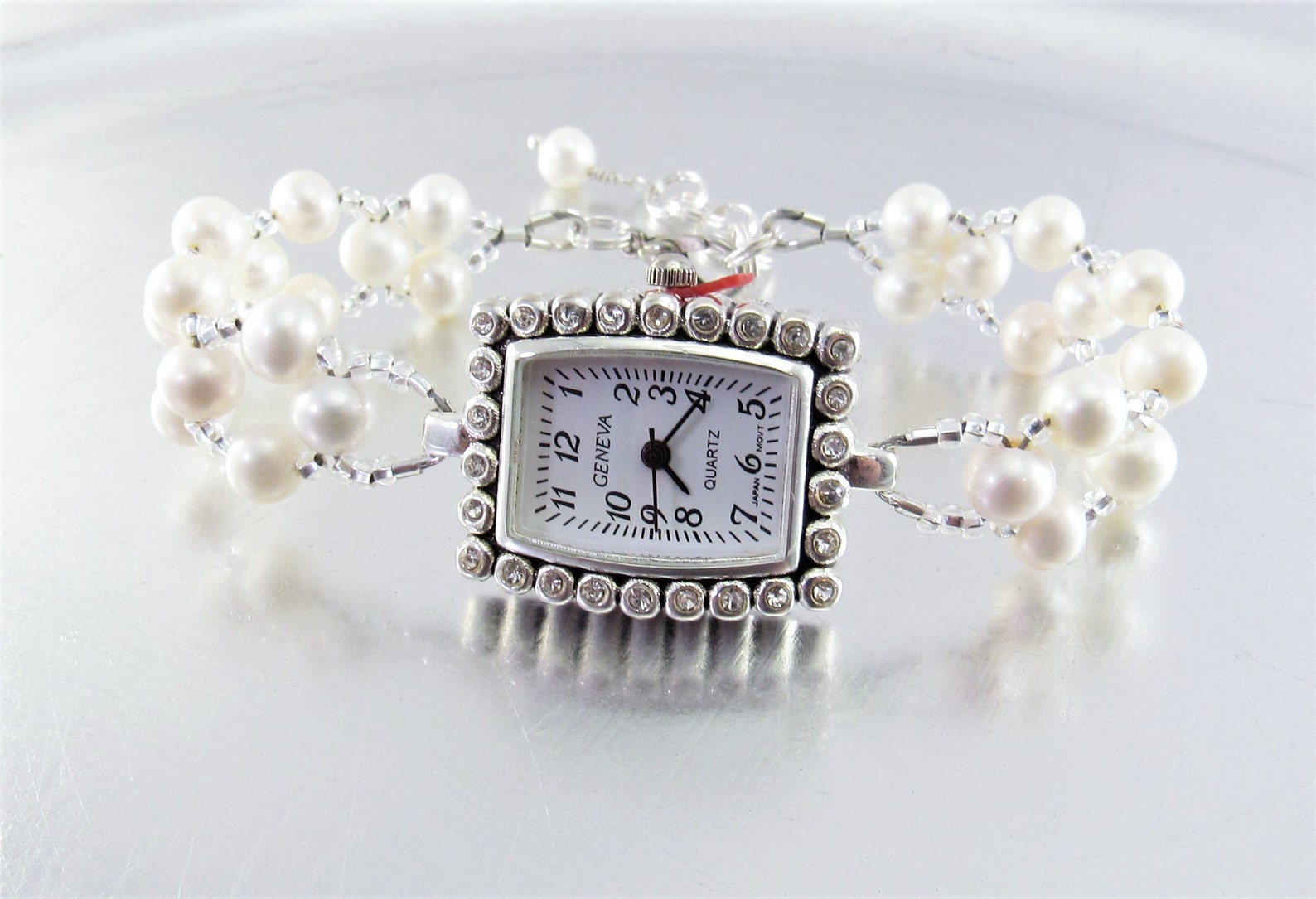 Pearl Bracelet Watch - White Freshwater Pearl Bracelet Watch in Silver ...