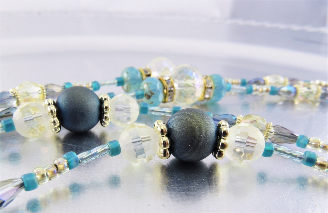 Blue Geode Stone, Aqua and Opal Crystal Glass, and Rhinestone Wheel ...