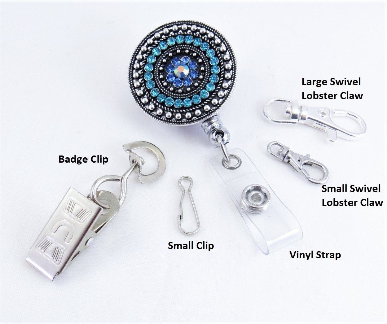 Fancy ID Badge Reel - Teal and Blue Crystal Rhinestone Fancy Badge Reel ...