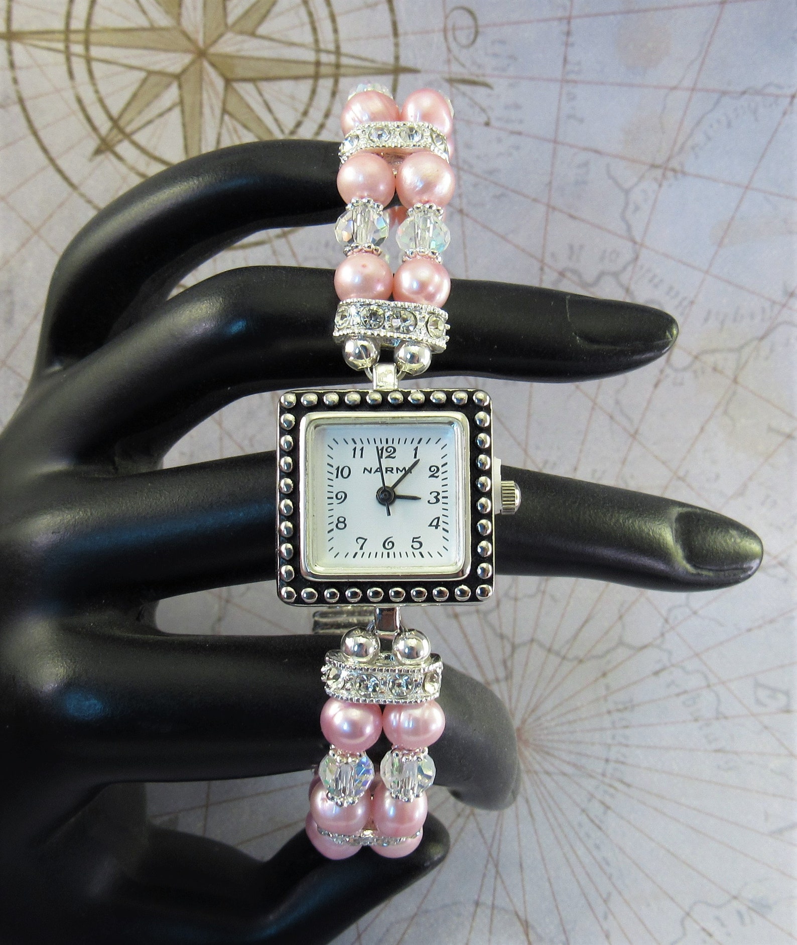 Beaded Bracelet Watch Pink or White Freshwater Pearl and | Etsy