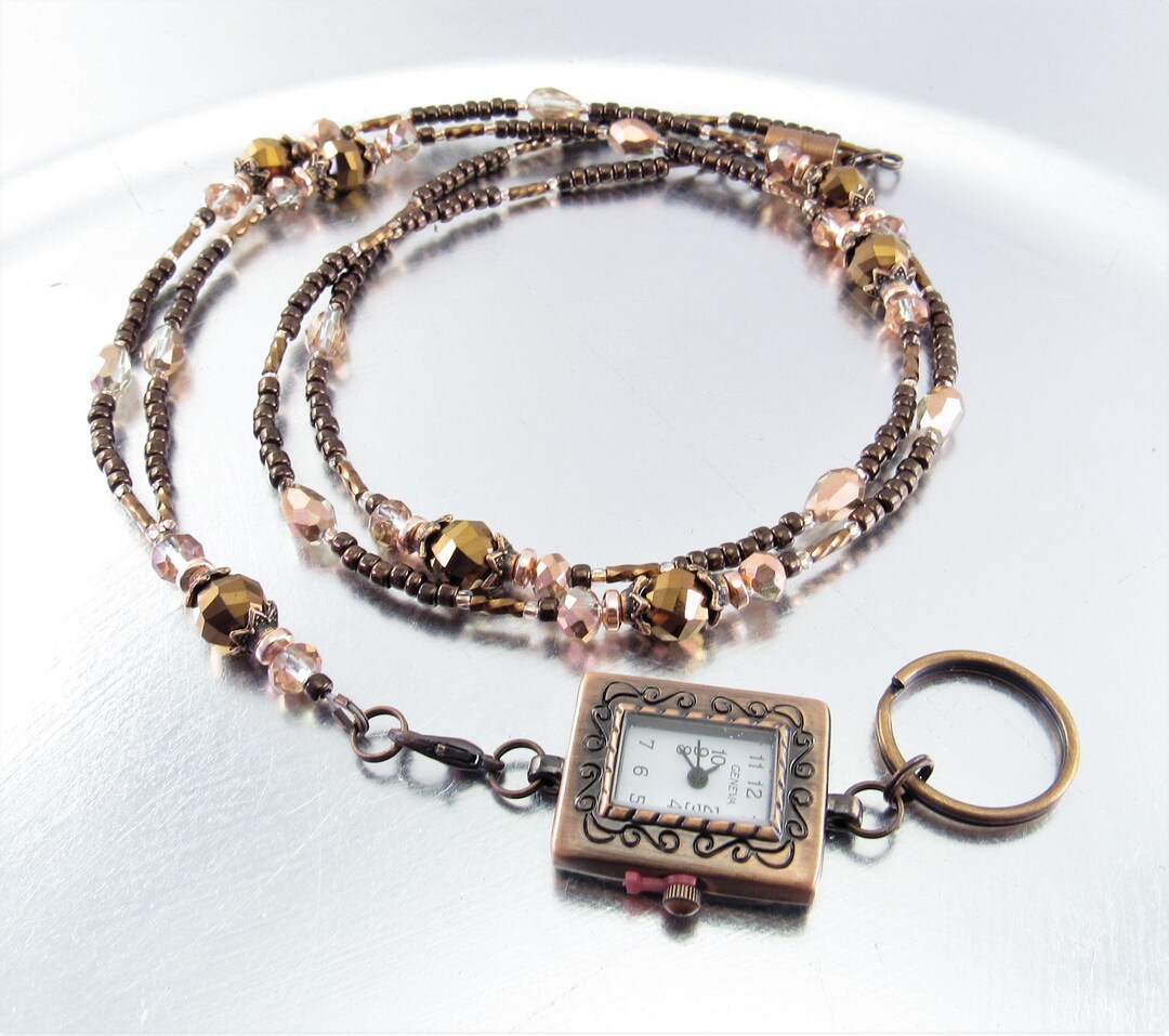 Watch Lanyard - Copper and Bronze Beaded ID Lanyard, Badge Holder, Key ...