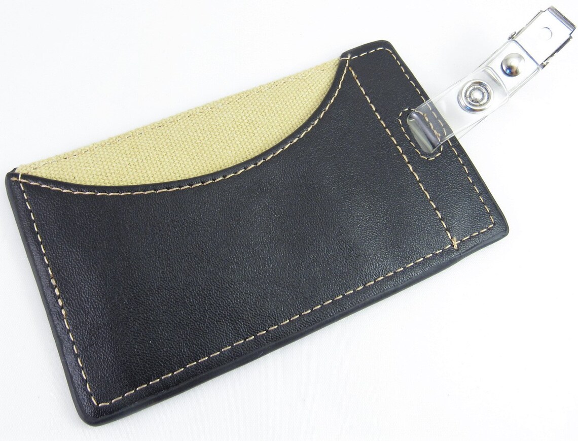Black Faux Leather Badge Holder ID Holder Badge Pocket | Etsy