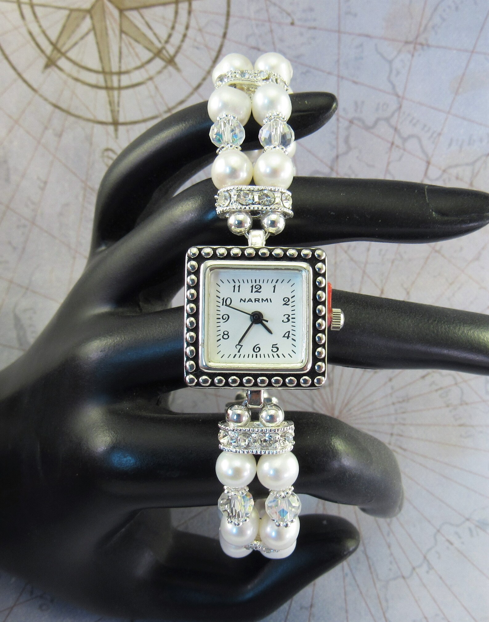 Beaded Bracelet Watch Pink or White Freshwater Pearl and - Etsy