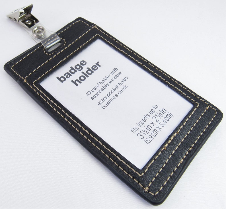 Black Faux Leather Badge Holder ID Holder Badge Pocket | Etsy