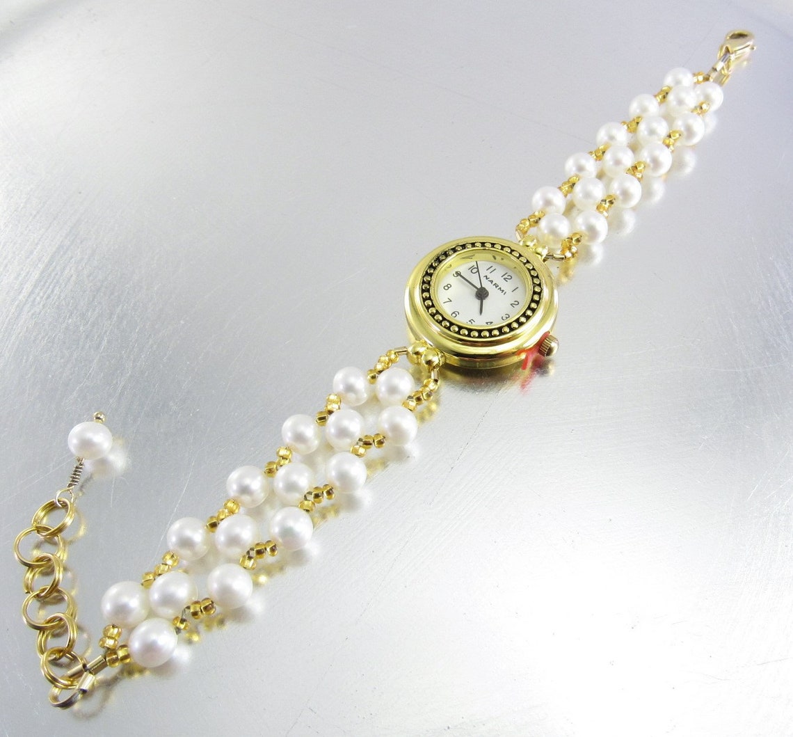 Beaded Bracelet Watch White Freshwater Pearl Bracelet Watch - Etsy