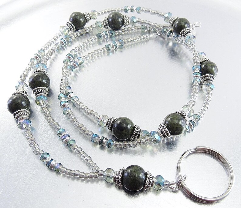 SALE! - Beaded Lanyard, Badge ID Holder, Key Chain Necklace - Green ...
