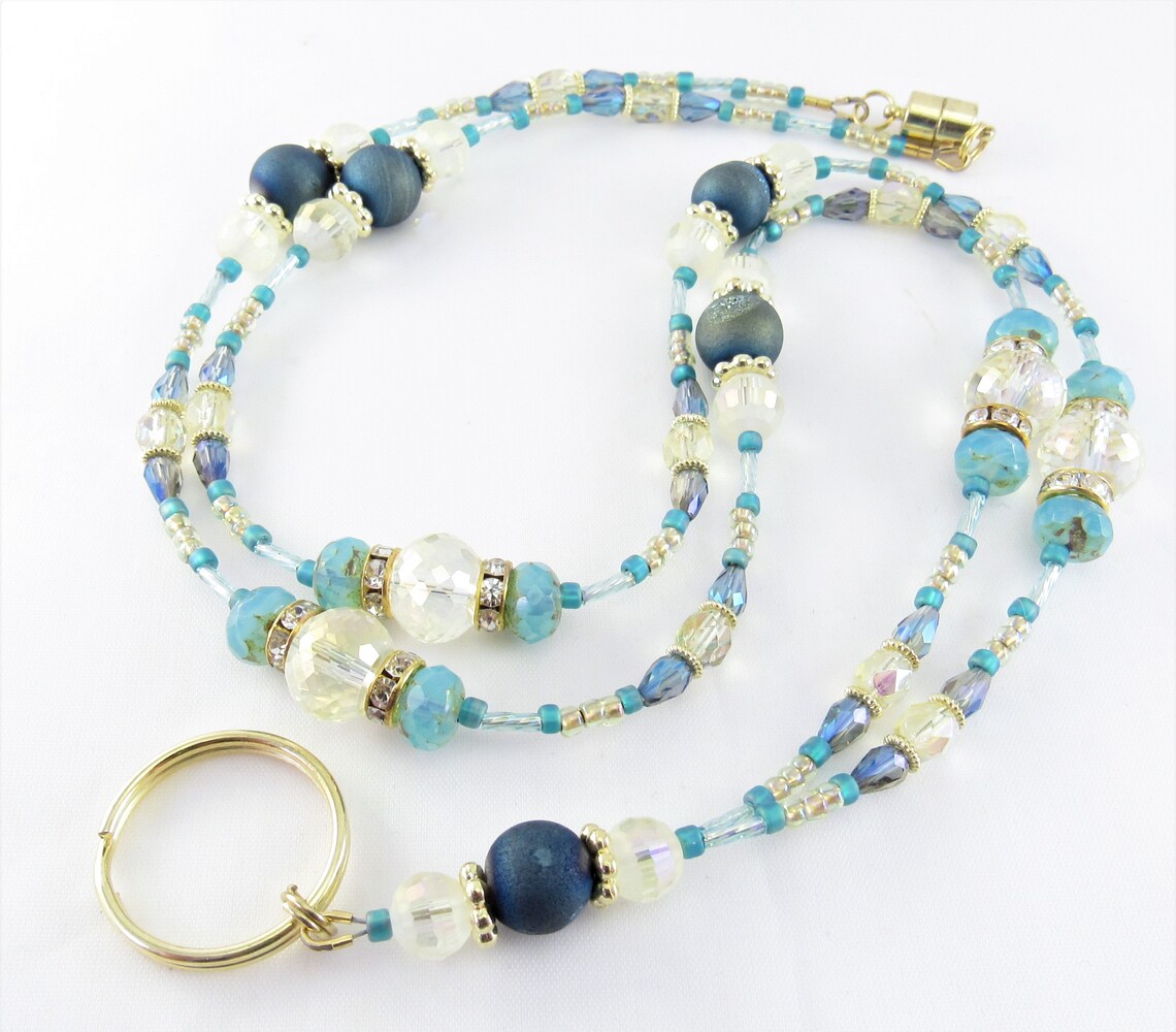 Blue Geode Stone, Aqua and Opal Crystal Glass, and Rhinestone Wheel ...