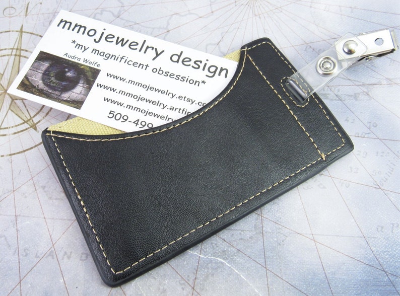 Black Faux Leather Badge Holder ID Holder Badge Pocket - Etsy