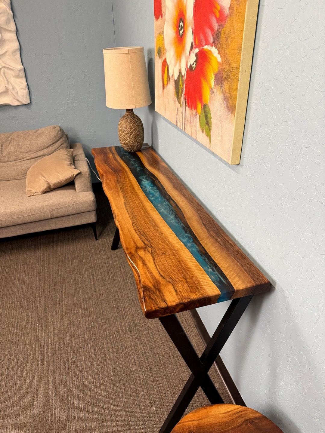 Narrow Console Table, Epoxy Resin River Console Table, Rustic Console, Hallway Table, Live Edge ...