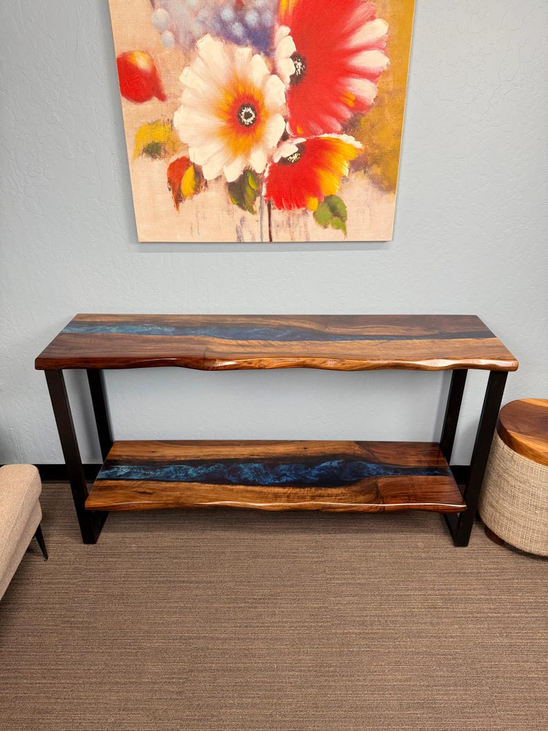 Epoxy Resin Entryway Table With Shelf, Console Table With Shelf, Epoxy ...