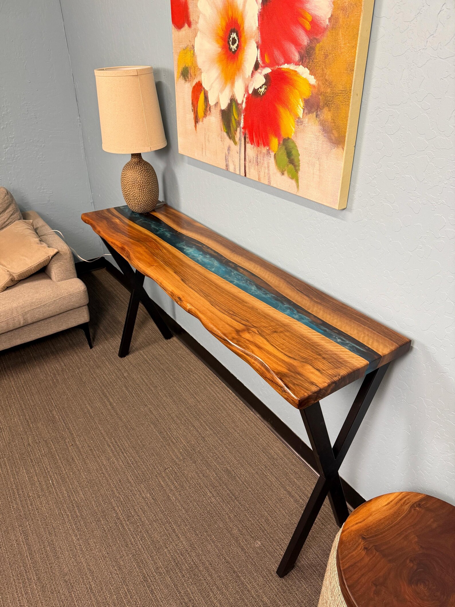 Narrow Console Table, Epoxy Resin River Console Table, Rustic Console, Hallway Table, Live Edge ...