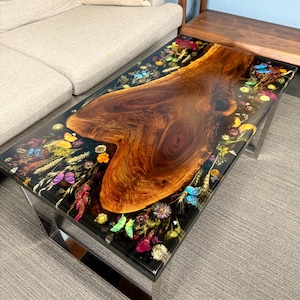 Real Pressed Flower Coffee Table, Dried Flowers Desk, Preserved Resin ...
