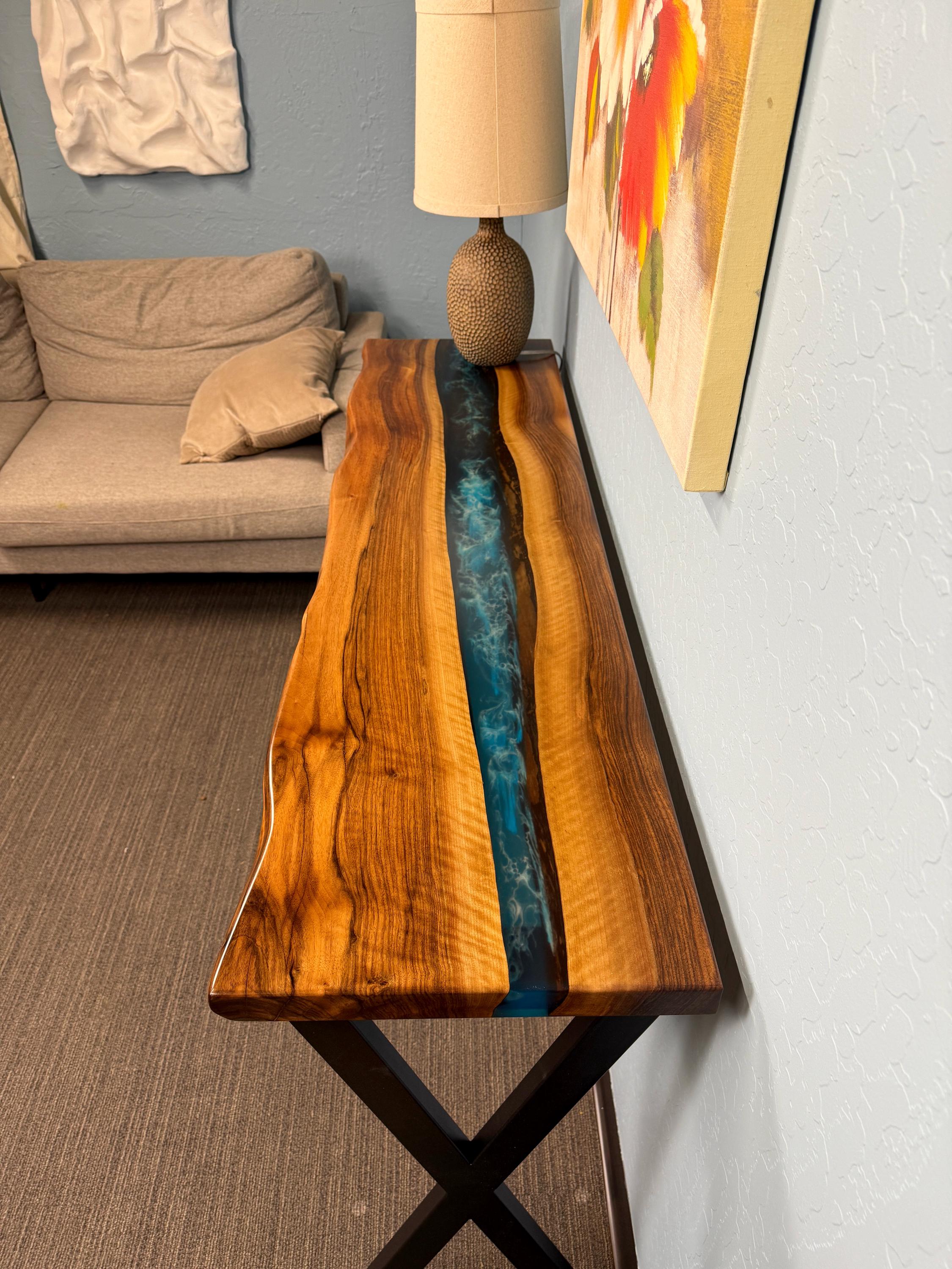 Narrow Console Table, Epoxy Resin River Console Table, Rustic Console, Hallway Table, Live Edge ...