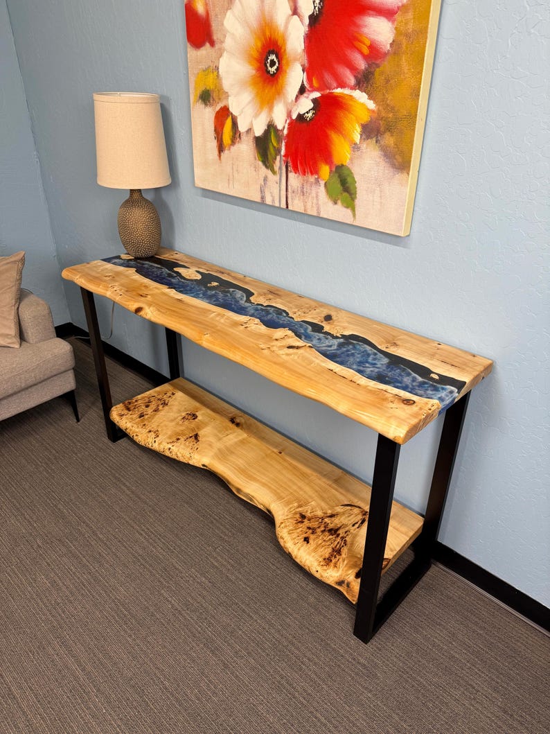 Live Edge Epoxy Resin Entryway Table With Shelf - Etsy