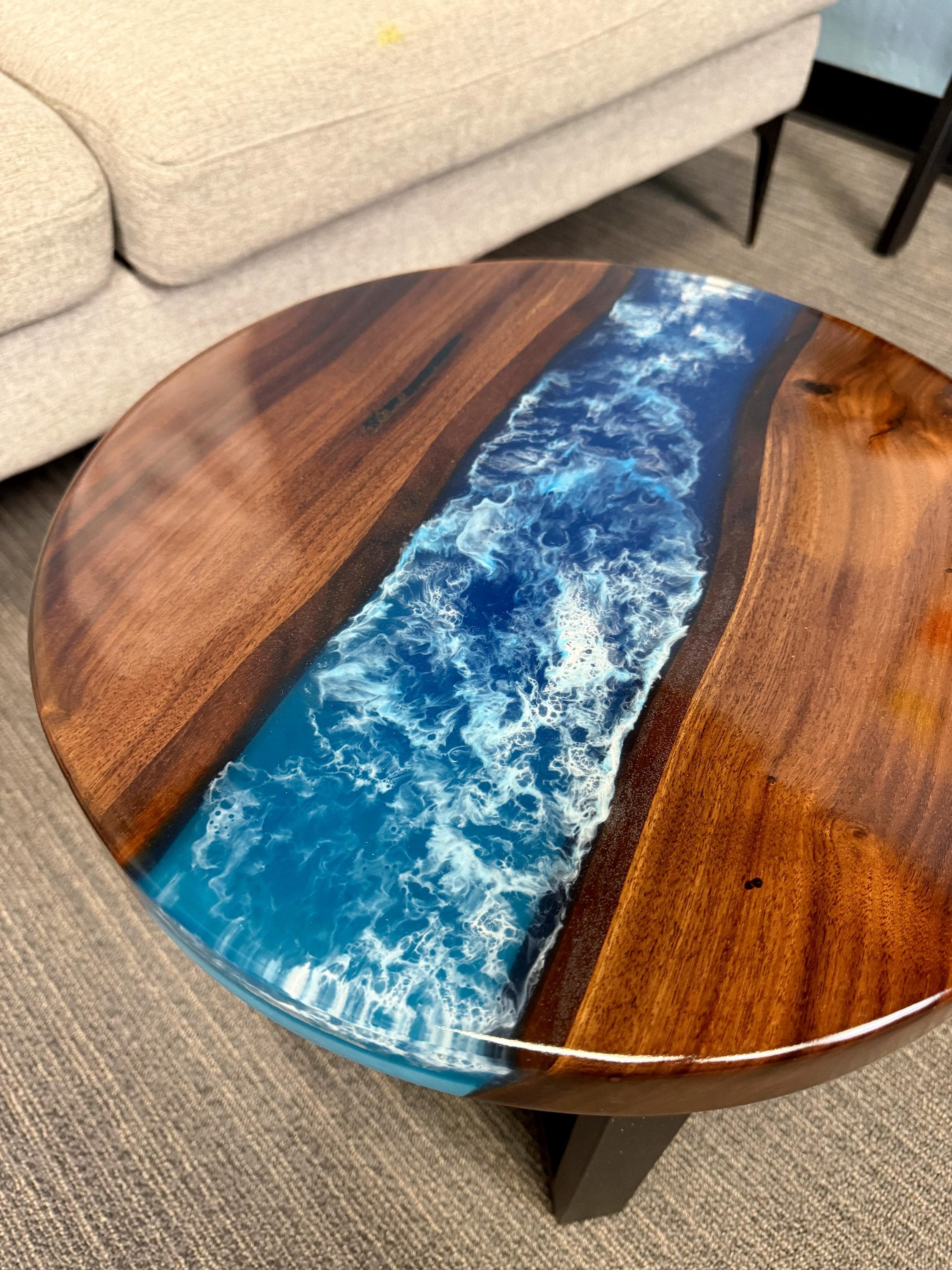 Epoxy Resin Ocean Wave Table – Handmade Round Beach Table, Coastal ...