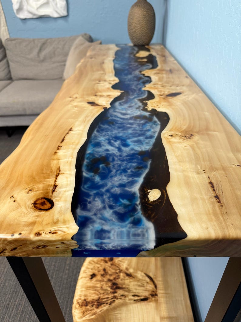 Epoxy Resin Console Table With Shelf, Entryway Table With Shelf, Epoxy ...