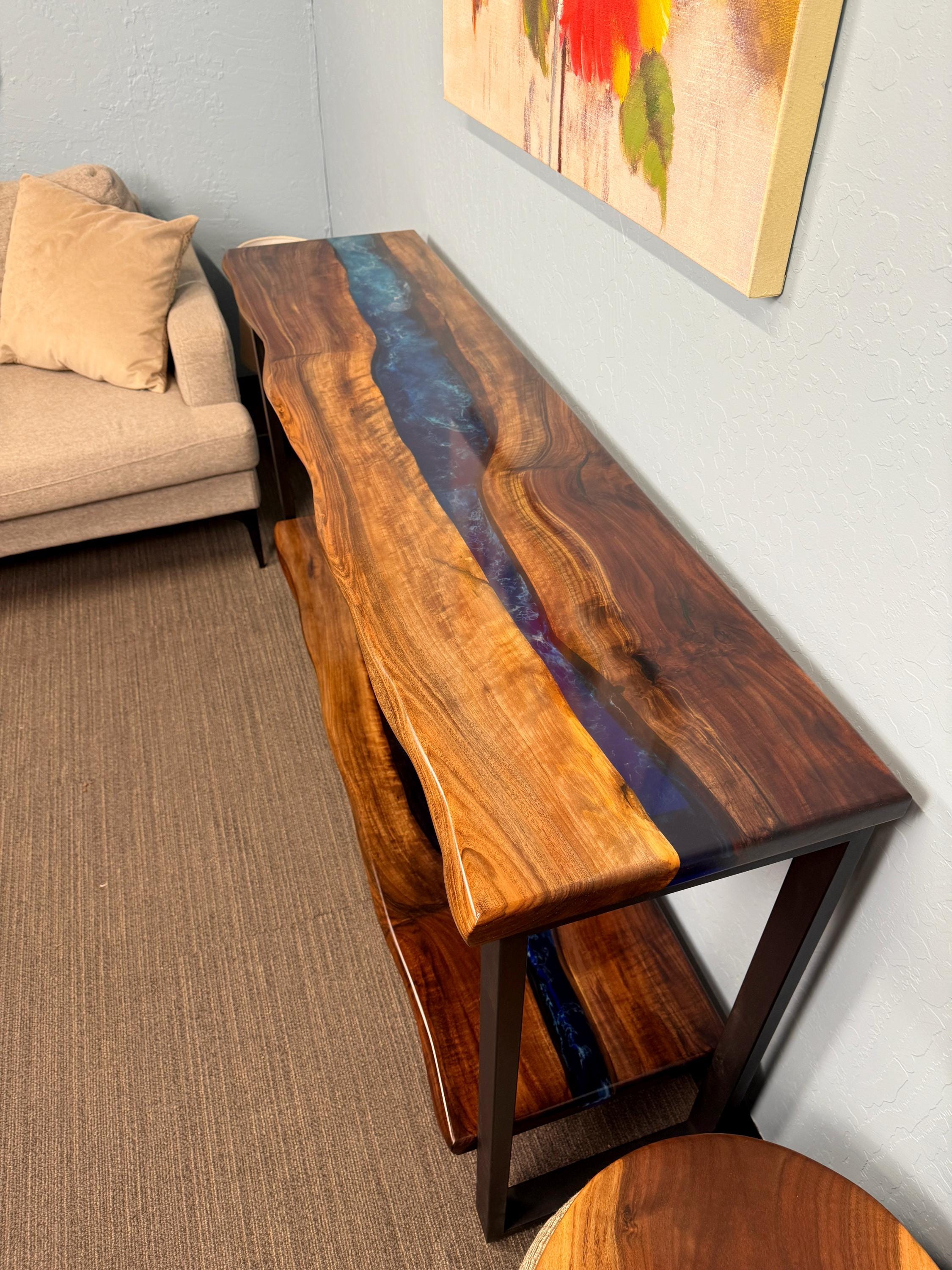 Epoxy Resin Entryway Table With Shelf, Console Table With Shelf, Epoxy ...