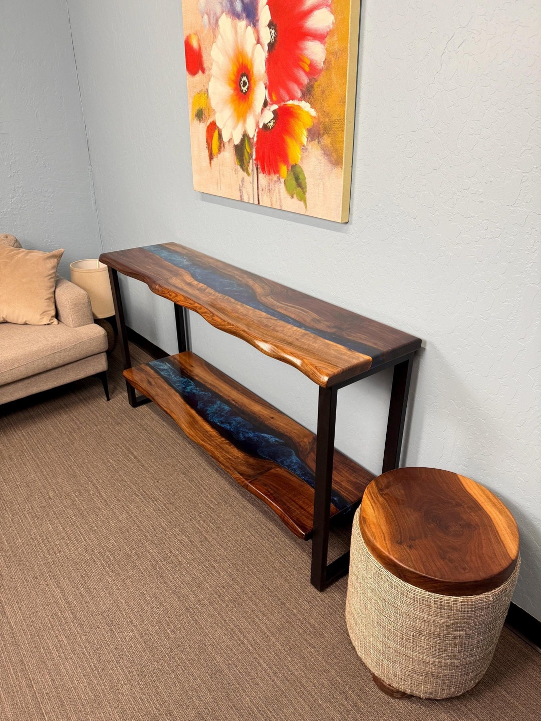 Epoxy Resin Entryway Table With Shelf, Console Table With Shelf, Epoxy ...