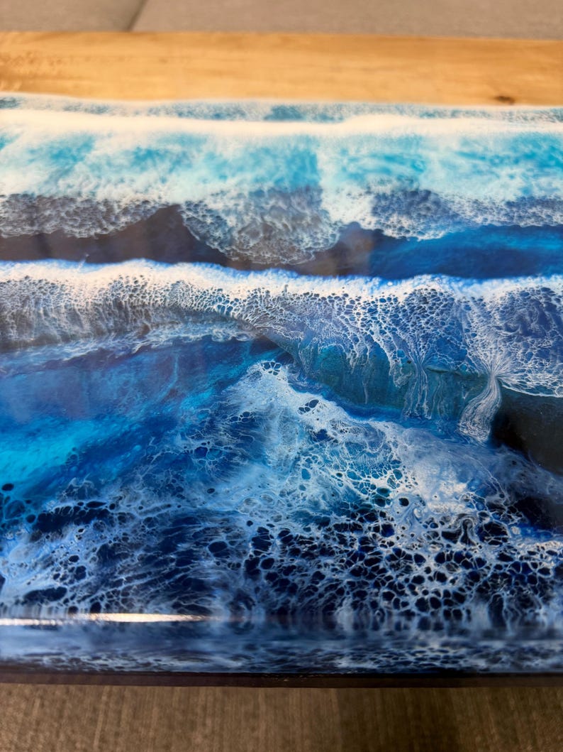 Handcrafted Fluorescent Ocean Wave Coffee Table, Epoxy Resin & Wood Art ...