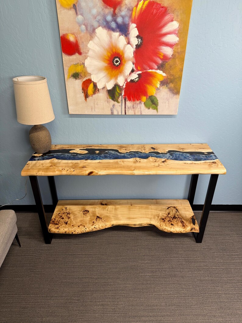 Epoxy Resin Console Table With Shelf, Entryway Table With Shelf, Epoxy ...
