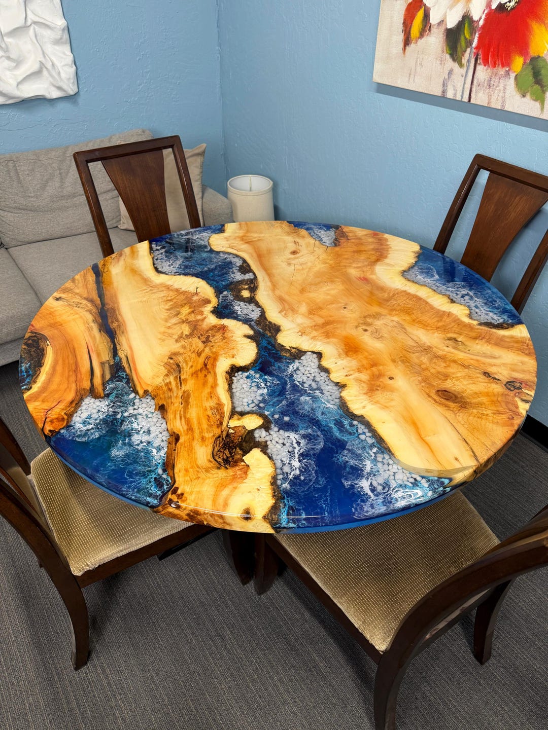 Custom Epoxy Resin Round Wood Table, Handmade Art - Etsy