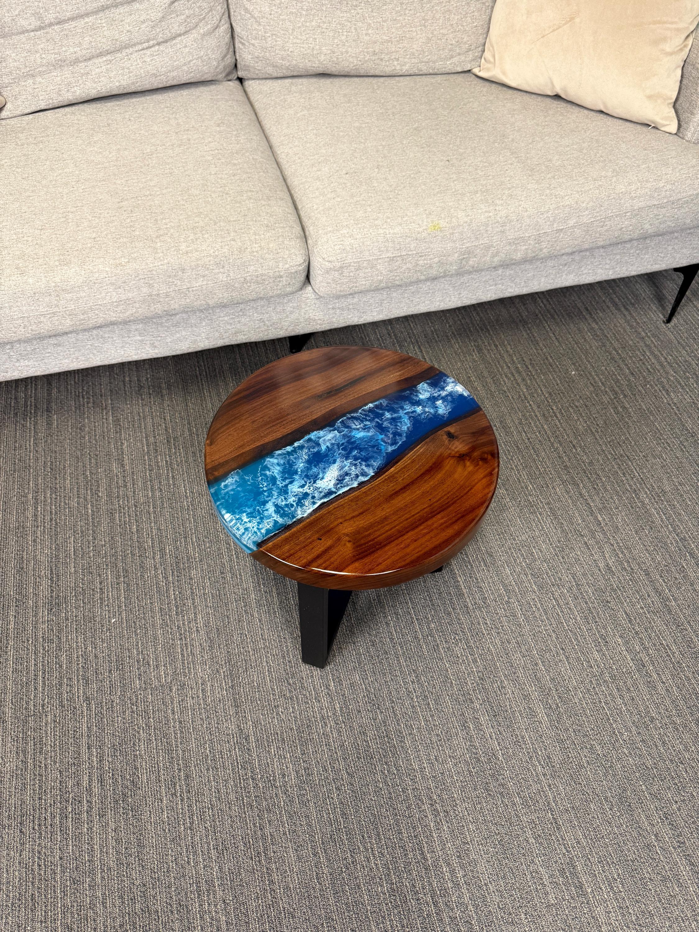 Epoxy Resin Ocean Wave Table – Handmade Round Beach Table, Coastal ...