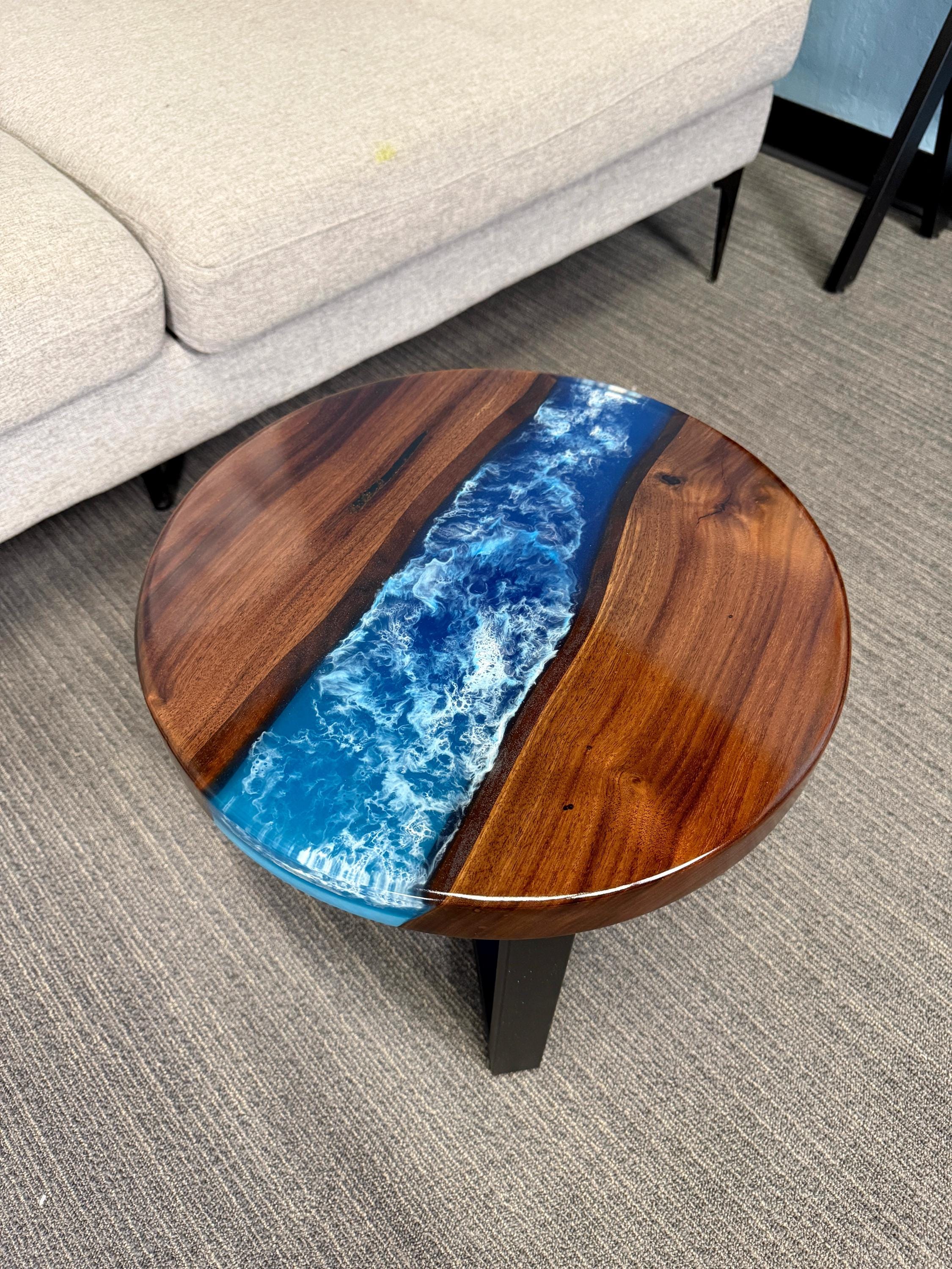 Epoxy Resin Ocean Wave Table – Handmade Round Beach Table, Coastal ...