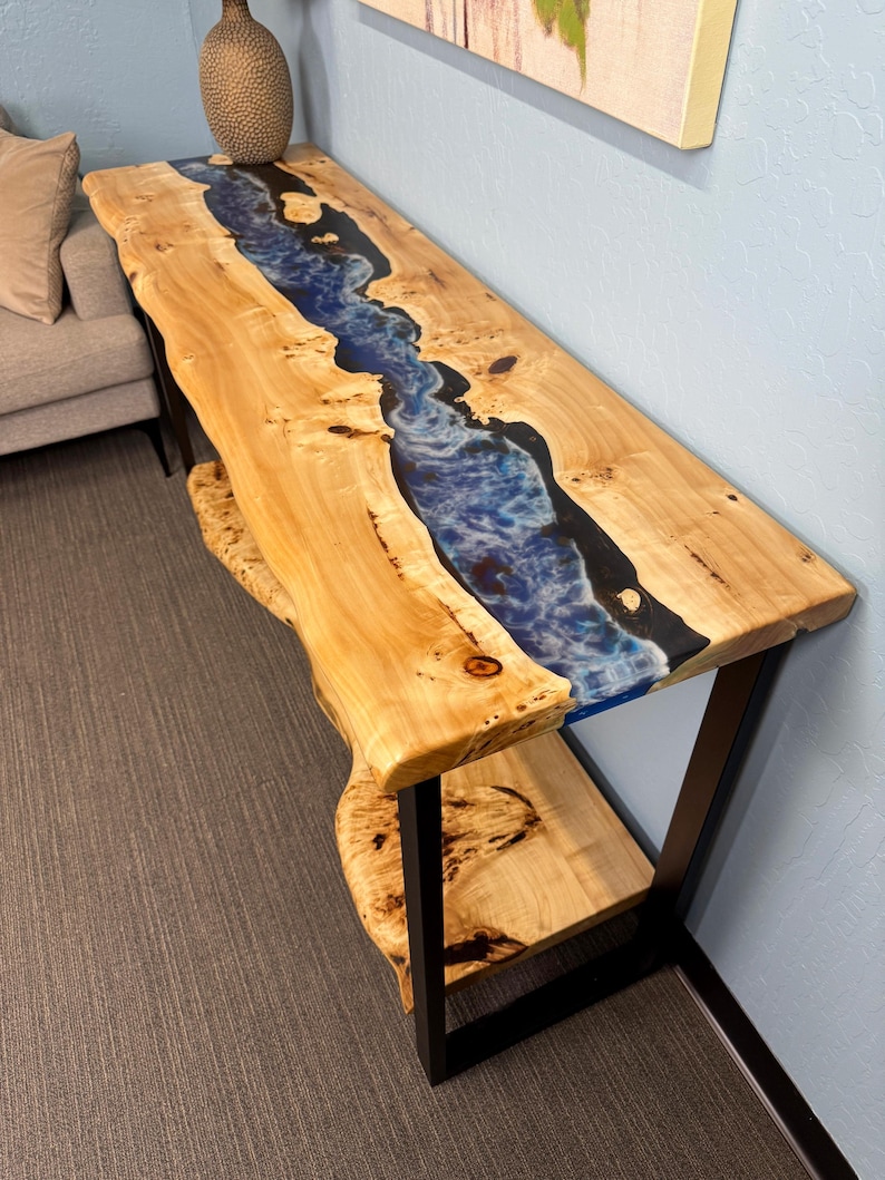 Epoxy Resin Console Table With Shelf, Entryway Table With Shelf, Epoxy ...