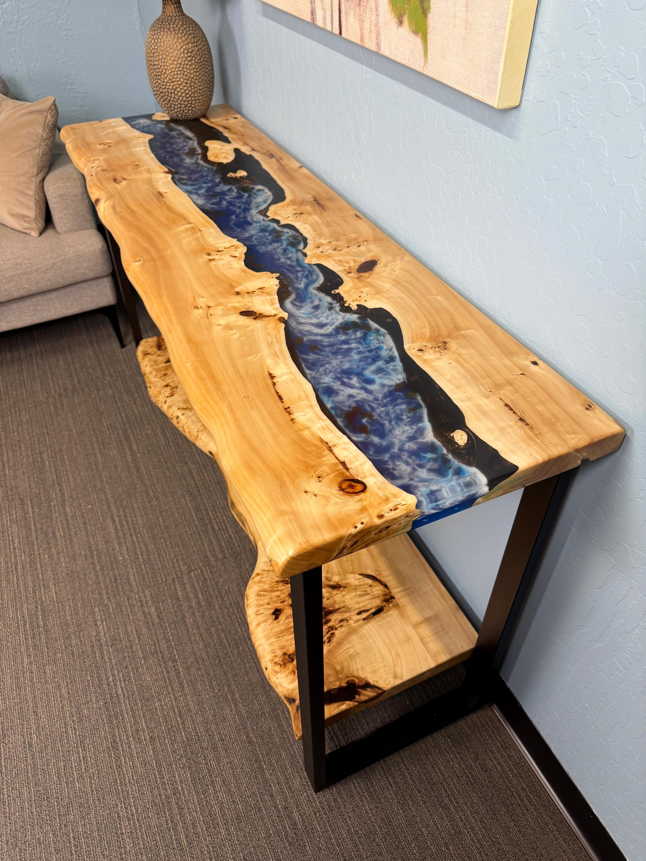 Epoxy Resin Console Table With Shelf, Entryway Table With Shelf, Epoxy ...