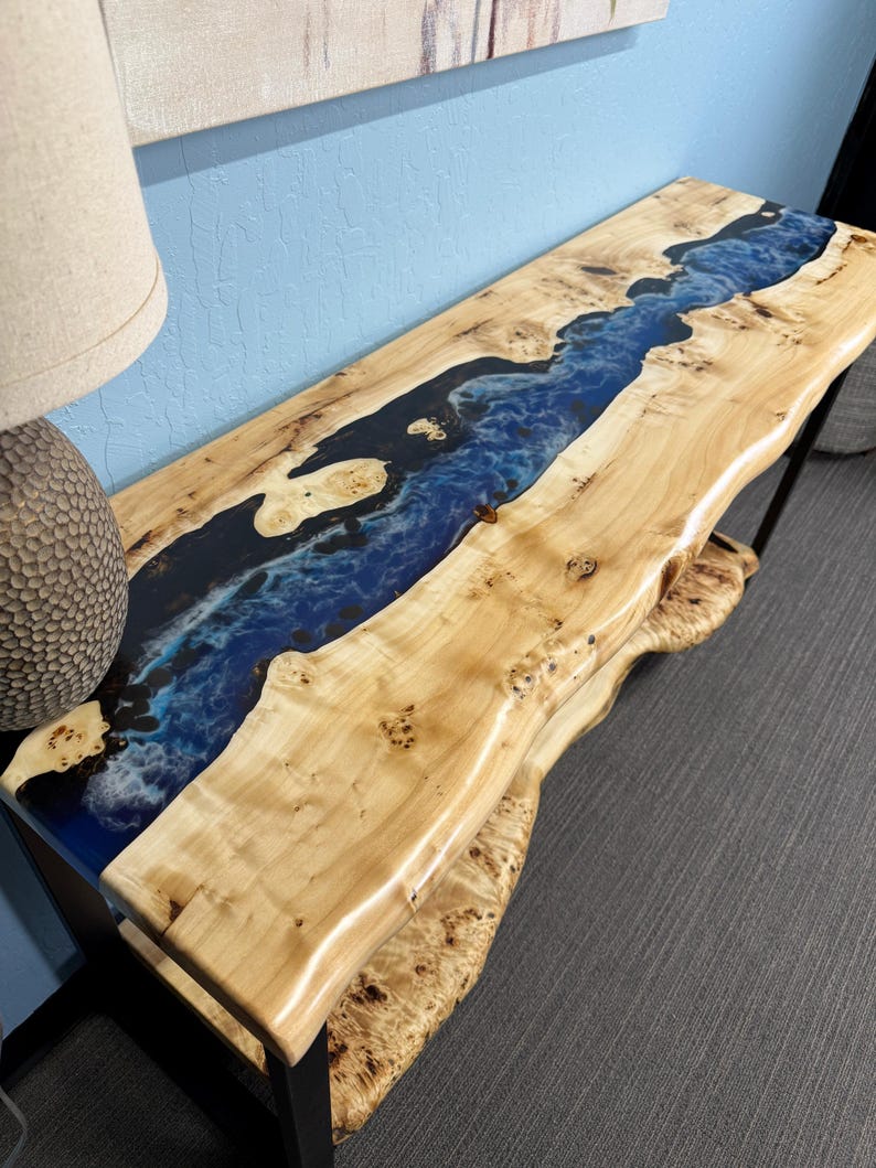 Epoxy Resin Console Table With Shelf, Entryway Table With Shelf, Epoxy ...